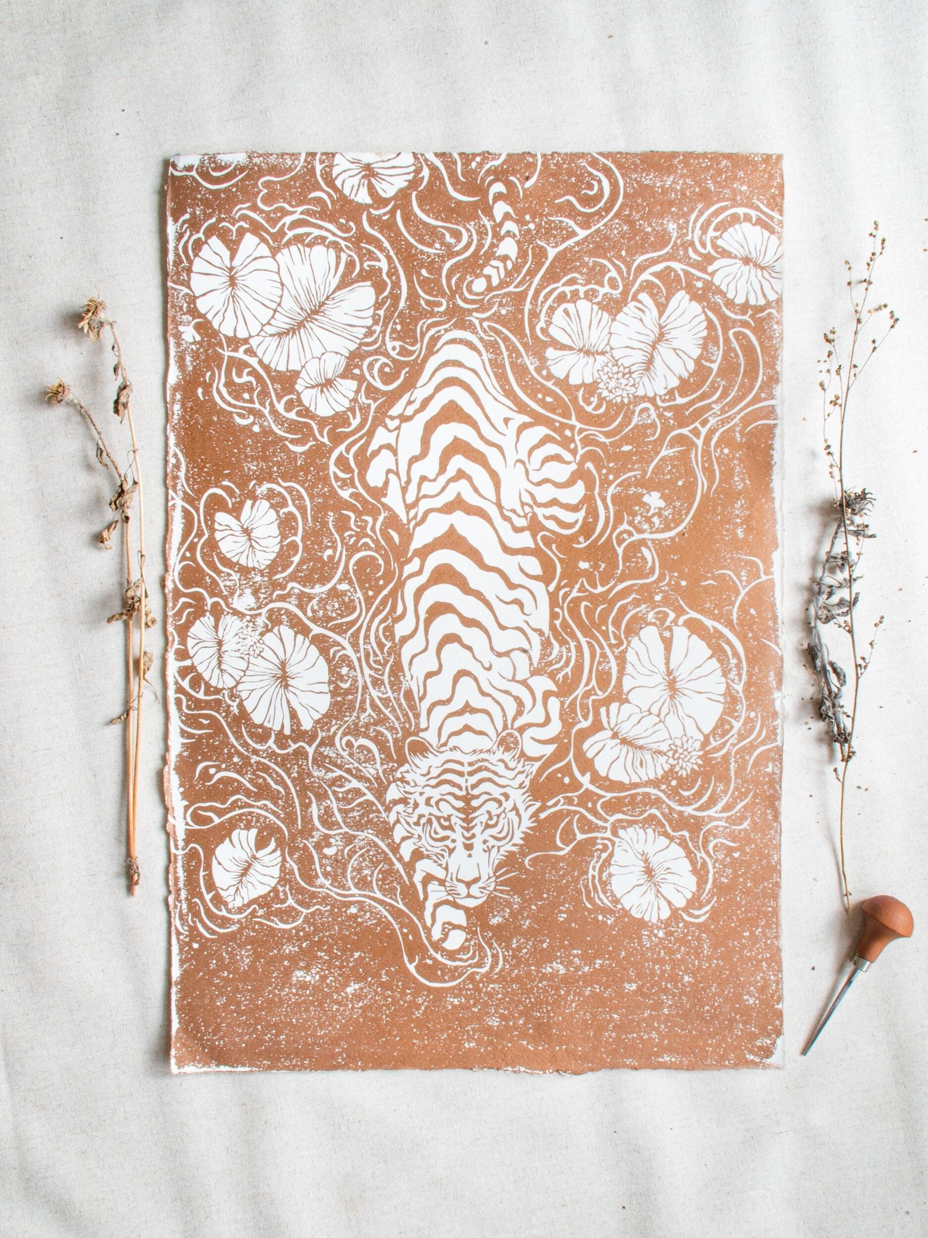 White Tiger Lino Print Giclée of Original Contemporary Linocut ...