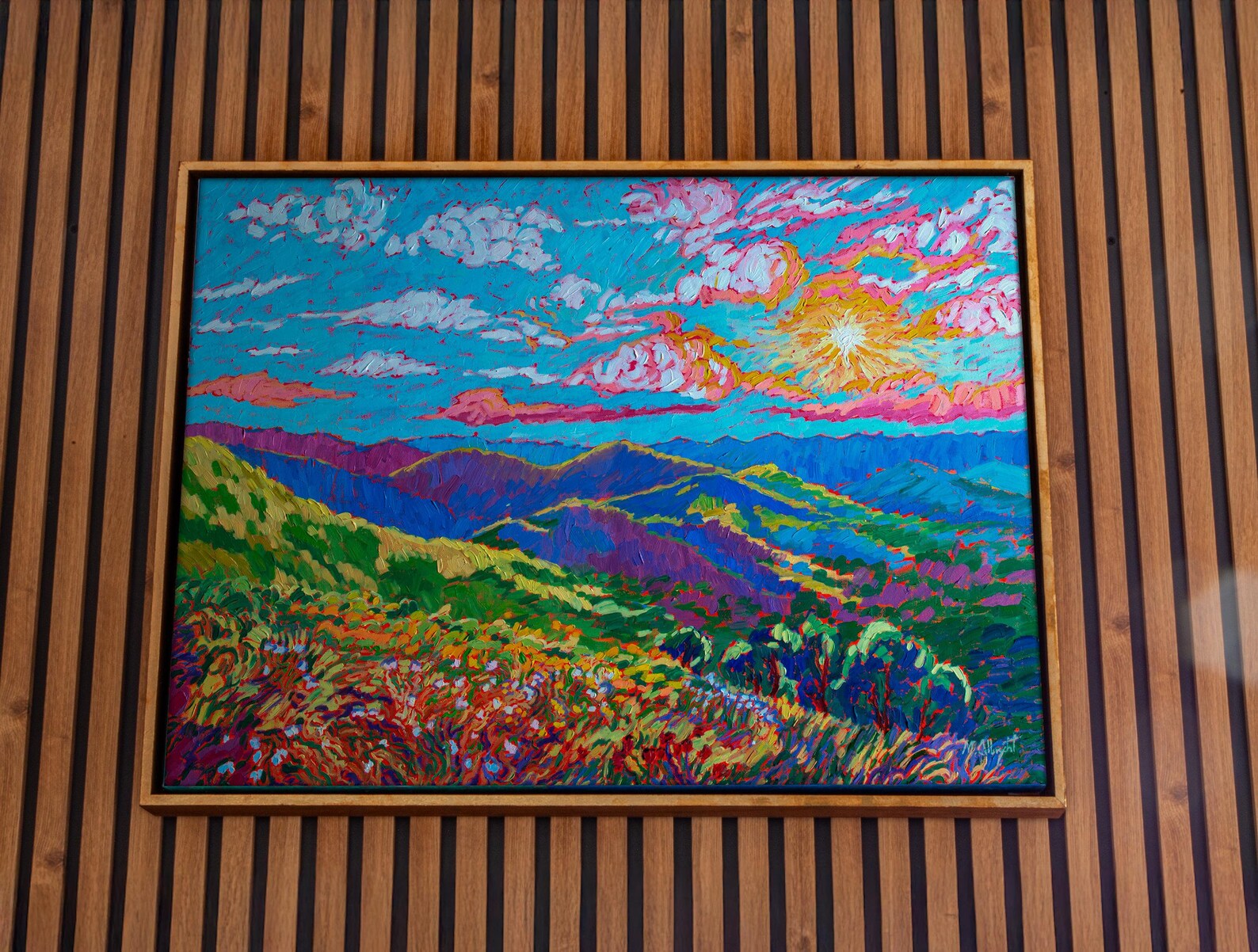 Original Oil Painting Sun & Summer Trail European Bieszczady Mountains ...
