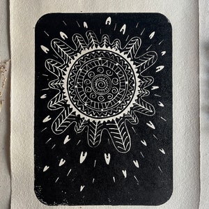 Lino Print "lord Frith" Sun God Mandala Watership Down Deity Blockprint ...