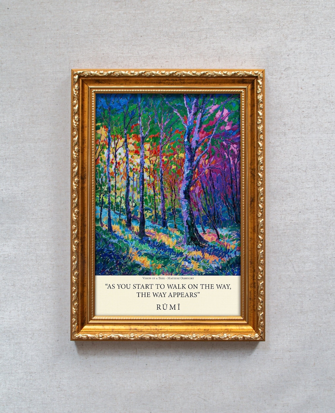 Rumi Poem With Contemporary Oil Painting of Colorful Forest Trees ...
