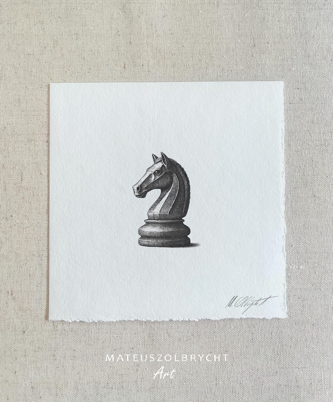 Chess Knight Miniature Blockprint Tiny Vintage Lithographic Art Print ...