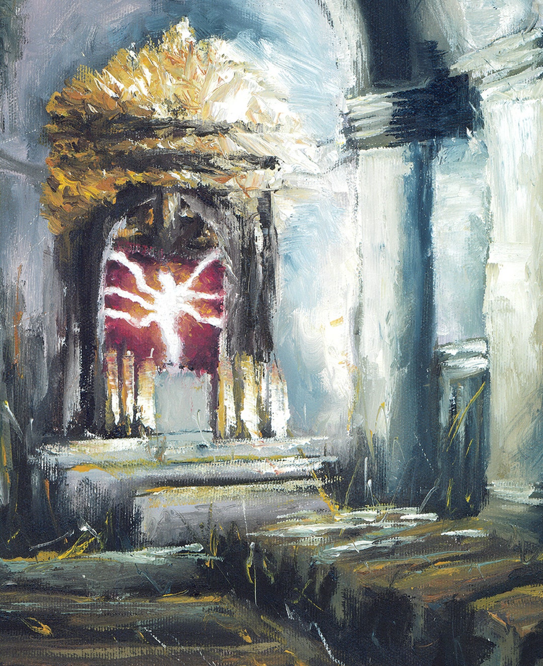 Original Oil Abstract Painting of Guardian Angel in an Old Church ...