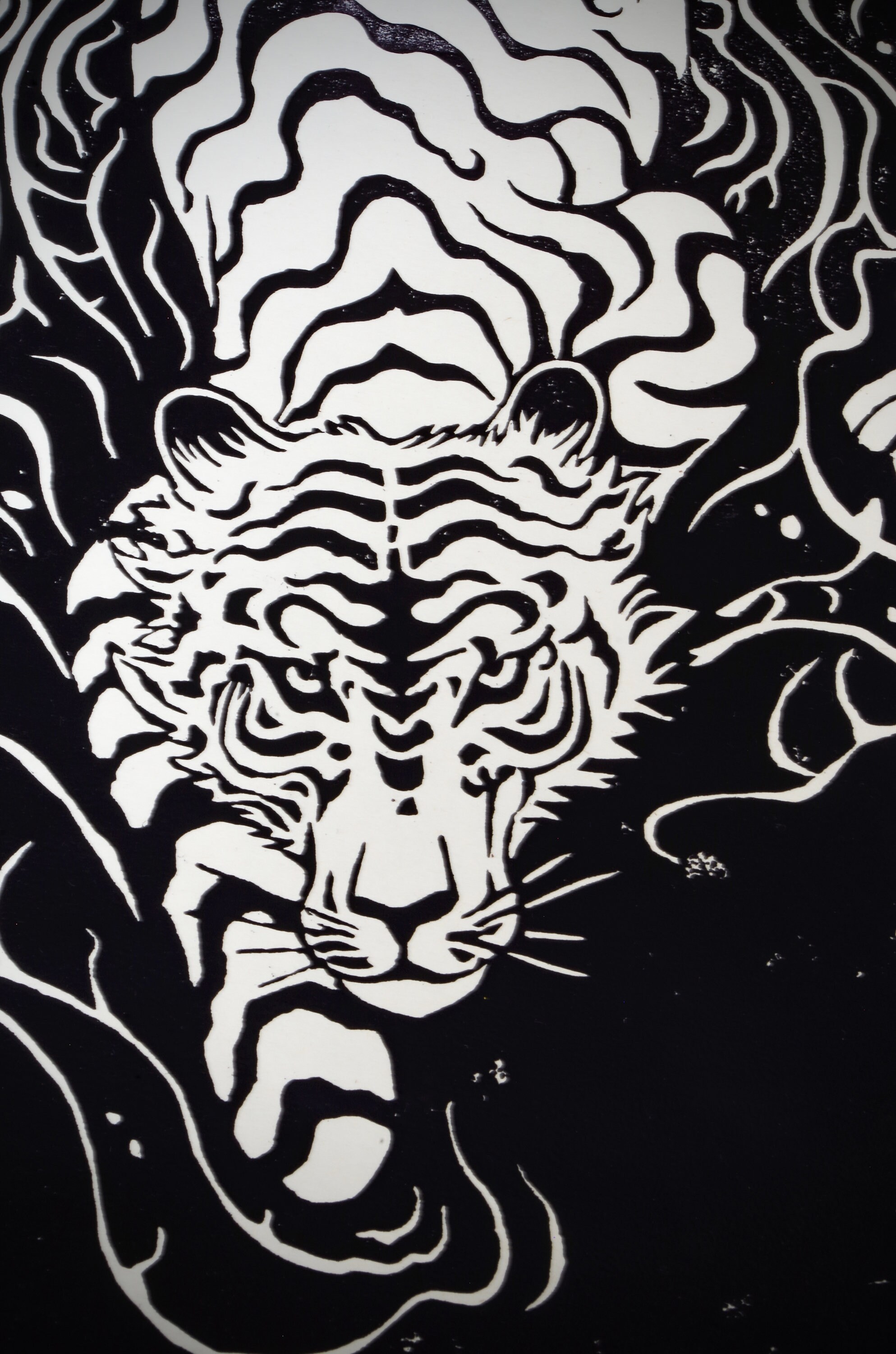 White Tiger Linocut Art Print of Original Contemporary Linocut ...
