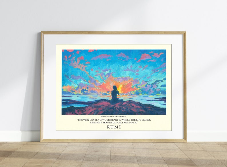 Rumi Poem Soothing Calm Oil Painting Giclée, Sunrise Meditation by the ...