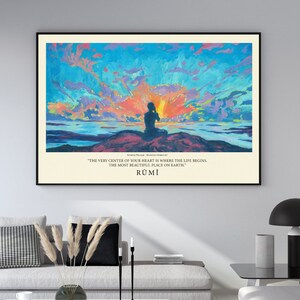 Rumi Poem Soothing Calm Oil Painting Art, Sunrise Meditation by the ...