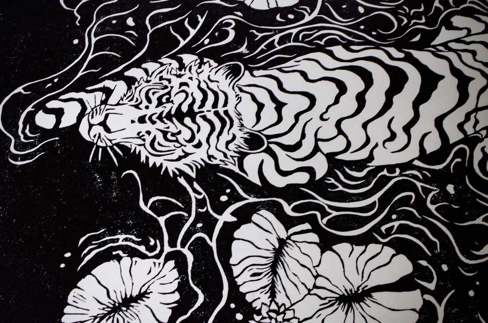 White Tiger Linocut Art Print of Original Contemporary Linocut ...