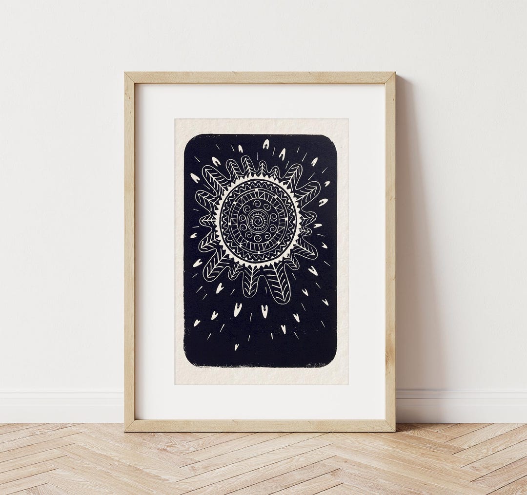 Lord Frith Linocut Print , Lino Print Sun Mandala of Original Linocut ...