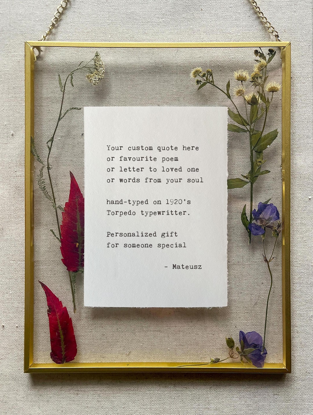 Personalised Handtyped Poem Art, Custom Inspirational Qoute From Book ...