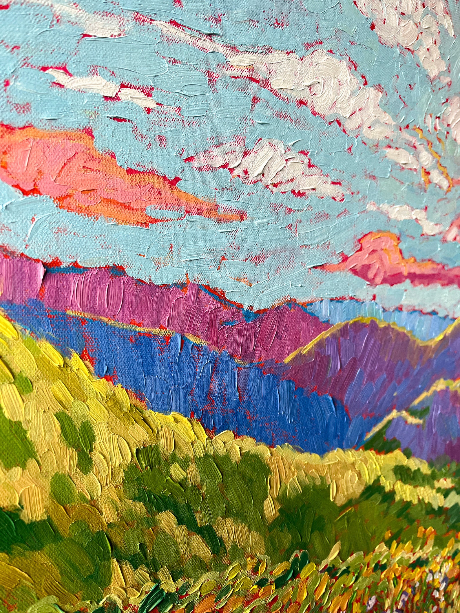 Original Oil Painting Sun & Summer Trail European Bieszczady Mountains ...