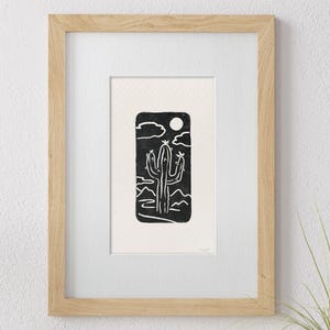 Saguaro Cactus Linocut Petite Blockprint Art Print, Desert Flora Giclee ...
