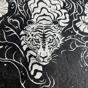 White Tiger Original Lino Print, Handmade Linocut Wild Animal on ...