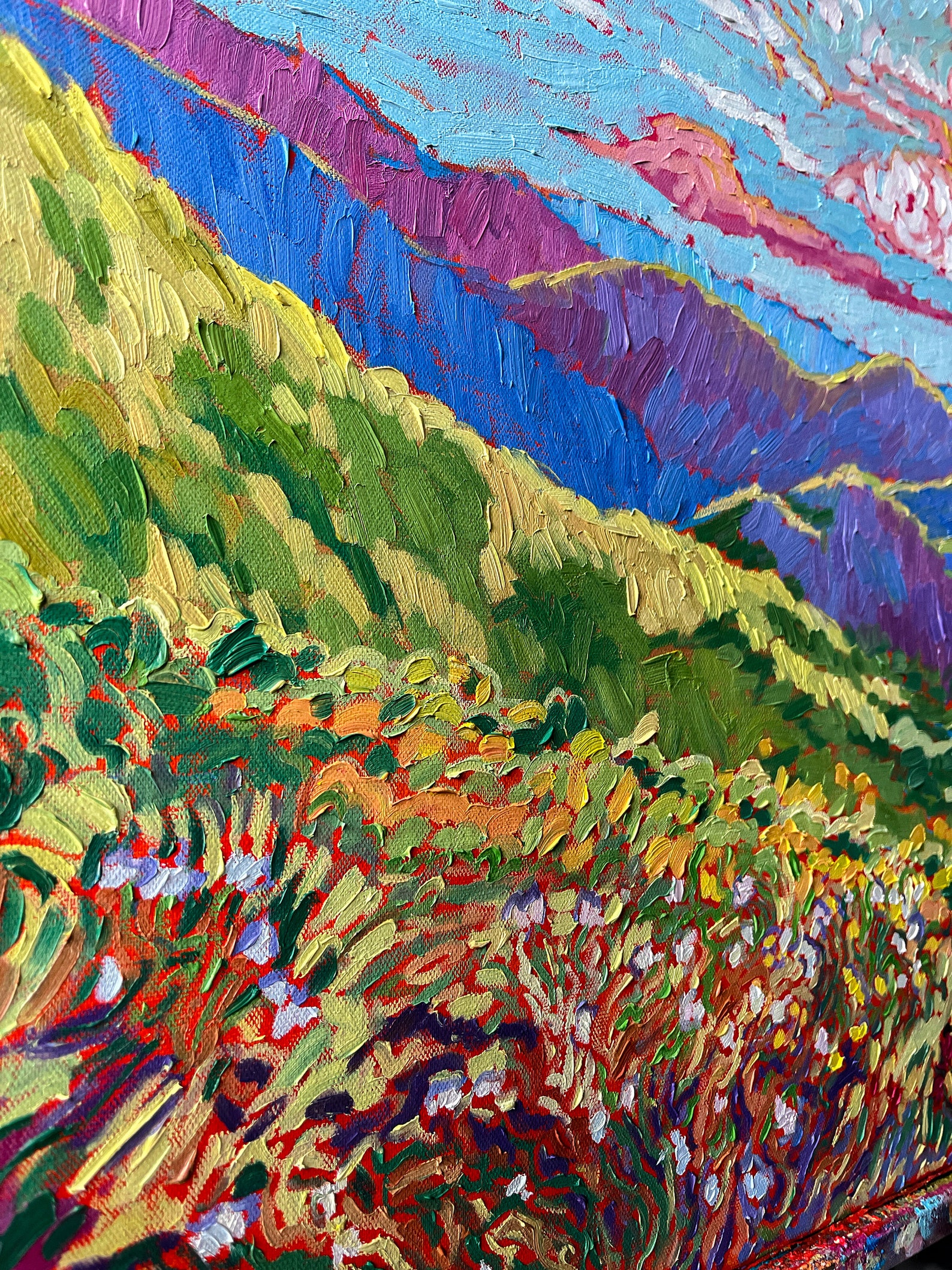 Original Oil Painting Sun & Summer Trail European Bieszczady Mountains ...