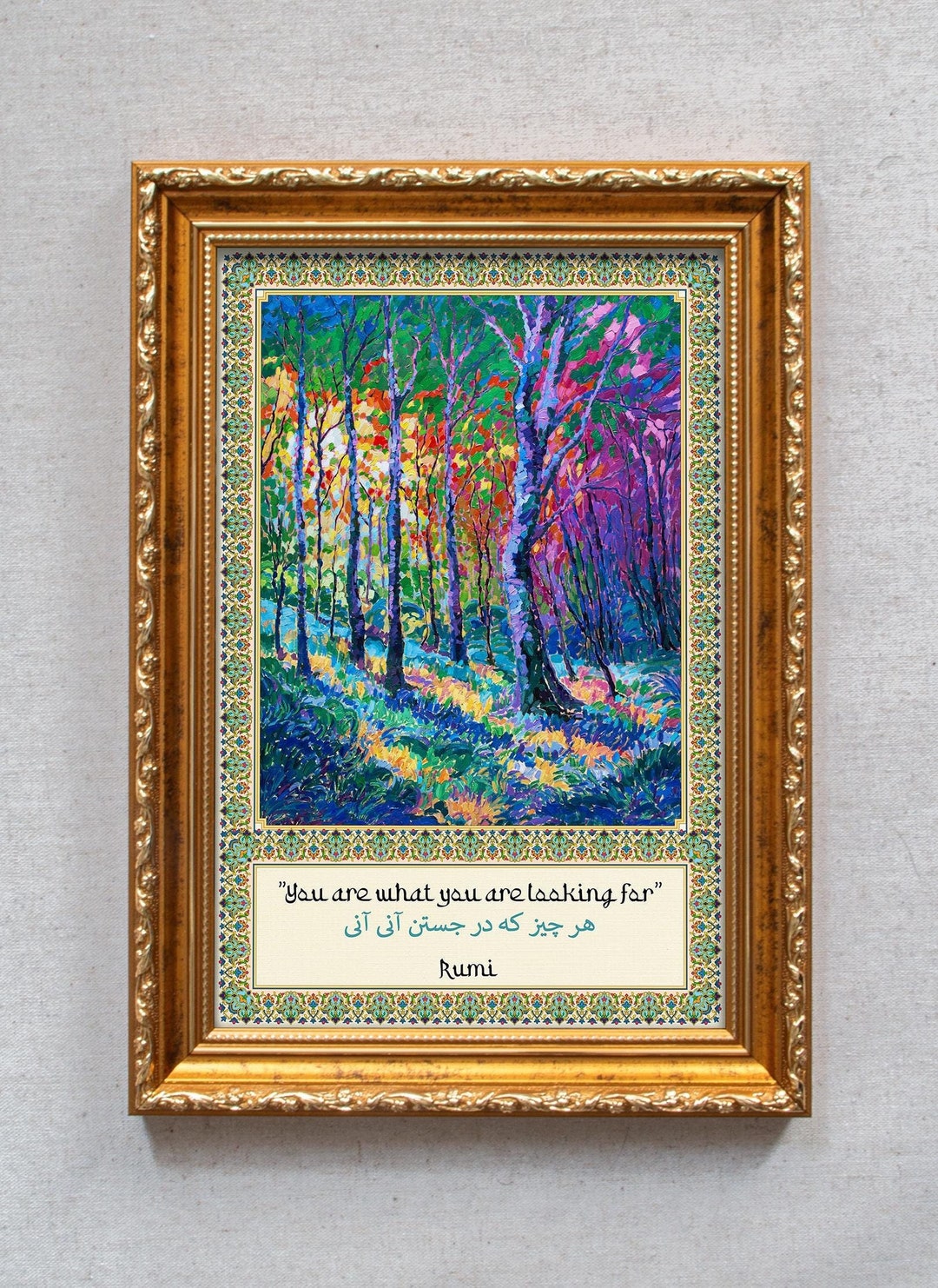 Rumi Sufi Poem in Farsi With Oil Painting Colorful Nature Forest ...