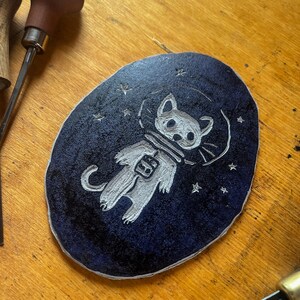 Astronaut Cat Petite Spaceman Linocut Blockprint Art for Pet Cat Owner ...