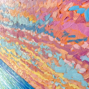 Oil Painting Layers of Colorful Sky & Abstract Clouds Above Calm Sea ...