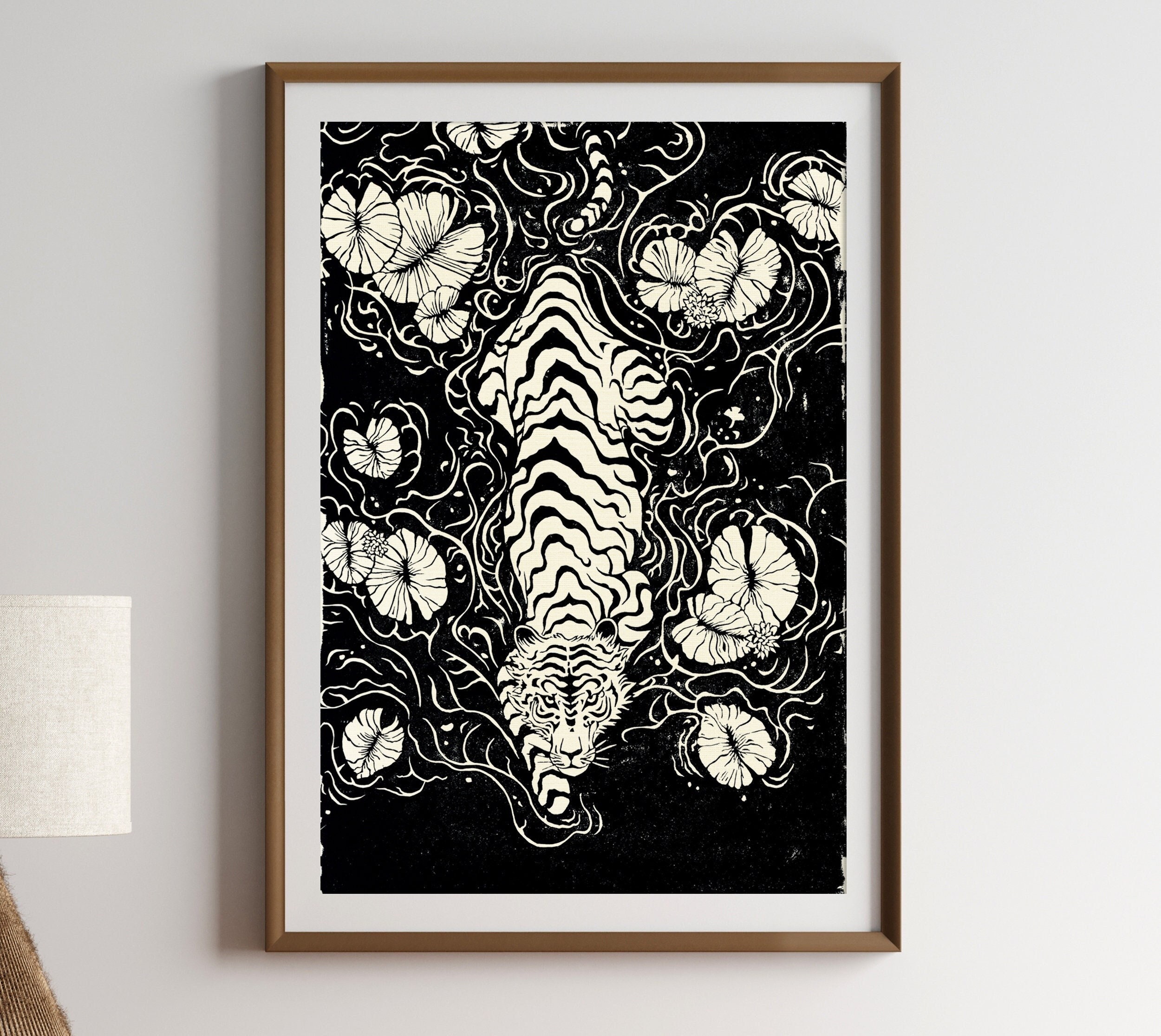 White Tiger Linocut Art Print of Original Contemporary Linocut ...
