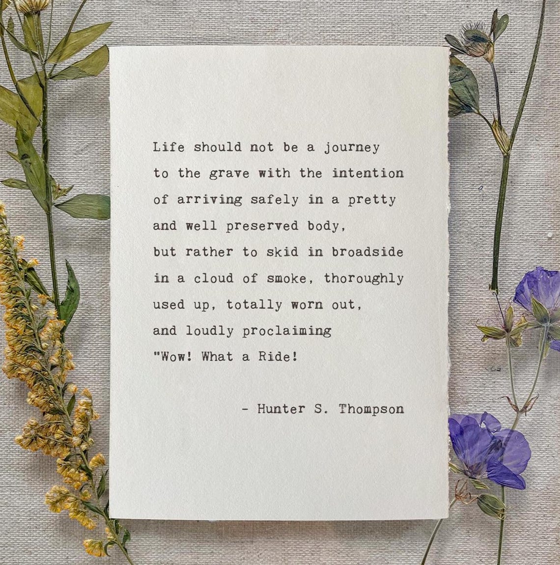 Custom Hunter S. Thompson Quote Inspirational Typewritten Gift English ...