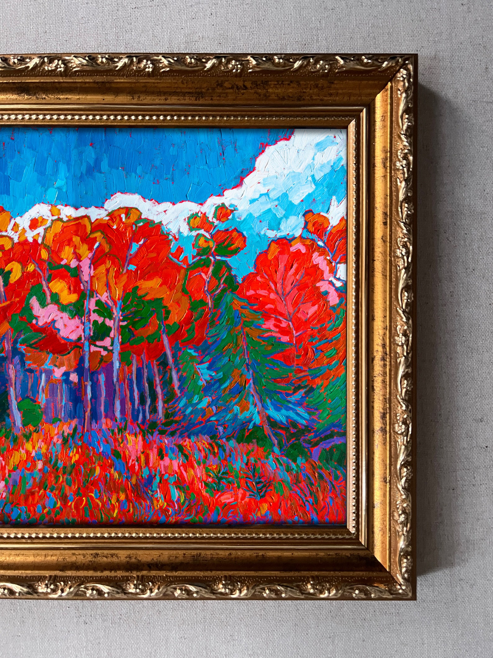 Original Oil Painting of Autumn Forest Trees, Red & Orange Leaves ...