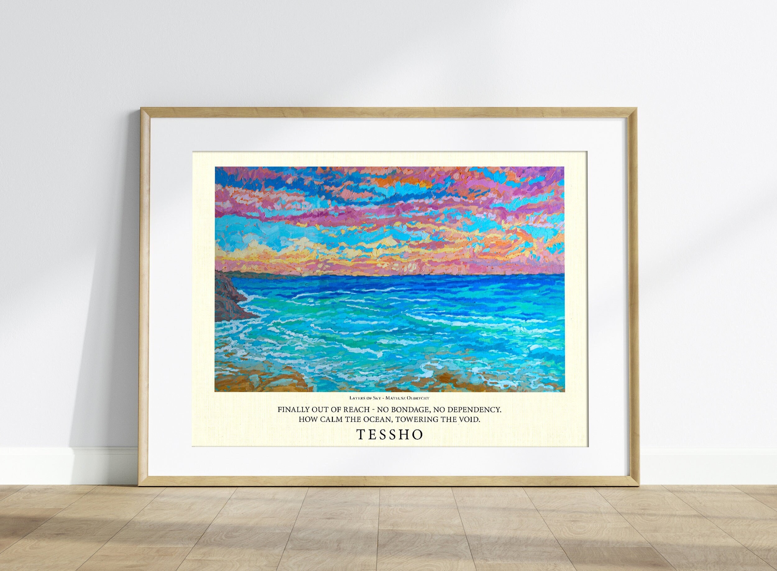 Tessho Death Poem With Impressionism Oil Painting of Colorful Ocean ...