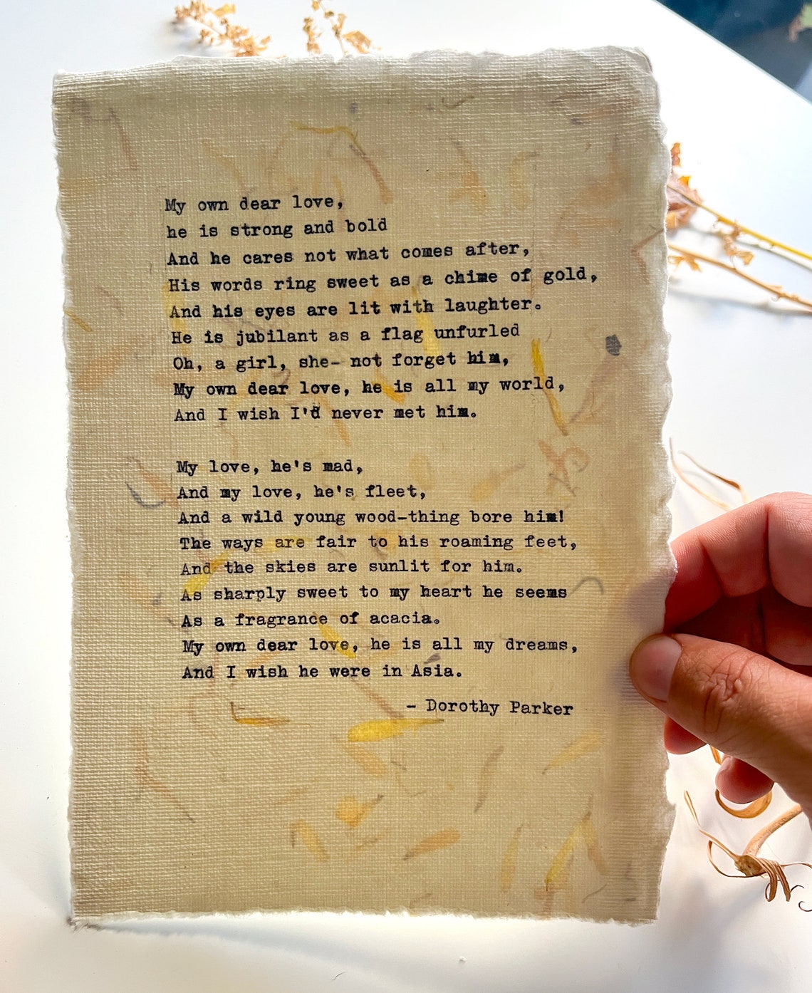 Personalized Handtyped Custom Poem Art Typed on Handmade Artisan ...