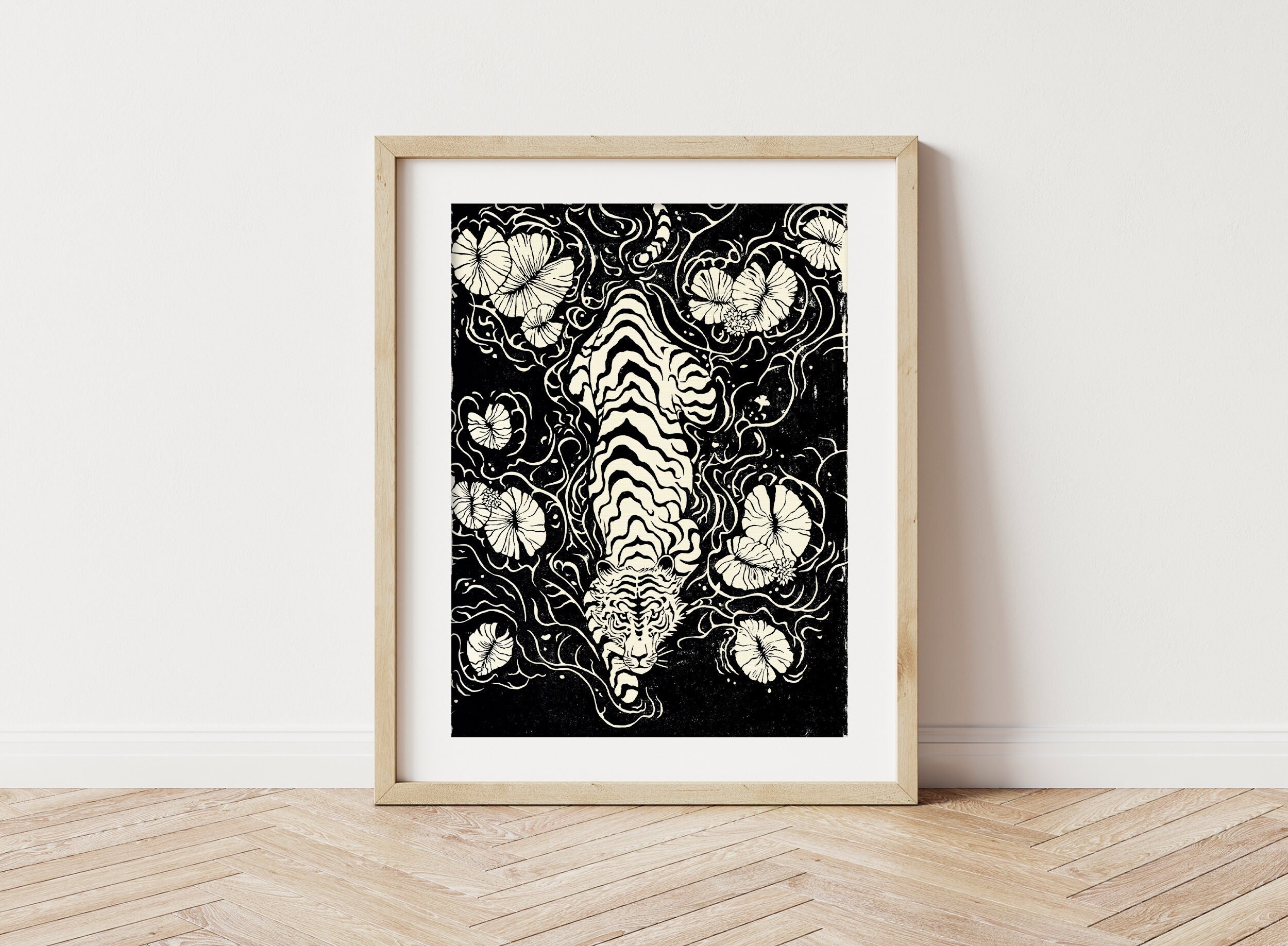 White Tiger Linocut Art Print of Original Contemporary Linocut ...
