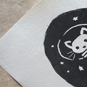 Astronaut Cat Petite Spaceman Linocut Blockprint Art, Print for Pet Cat ...