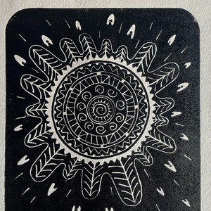 Lino Print "lord Frith" Sun God Mandala Watership Down Deity Blockprint ...