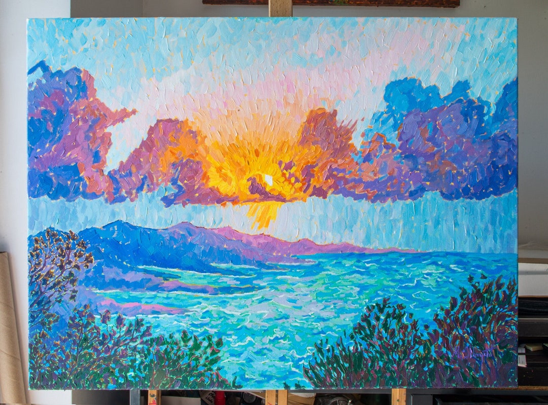 Original Oil Painting of Sunrise Illuminating Exotic Island and Ocean ...