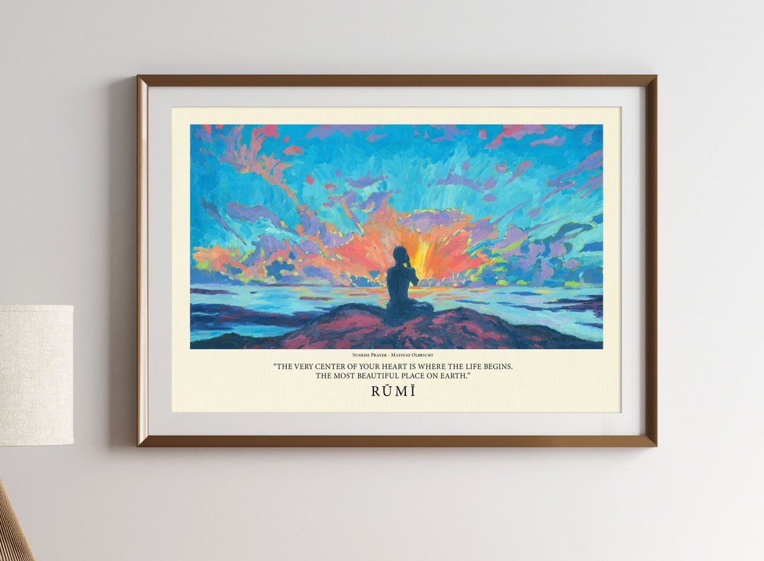 Rumi Poem Soothing Calm Oil Painting Giclée, Sunrise Meditation by the ...