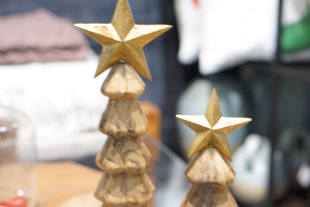 Mango Wood Mango Wood Christmas Ornament Wooden Statue Metal Star ...