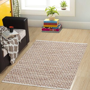 Scandinavian Beige Color Rug, Hand-woven Cotton Rug, Living Room ...