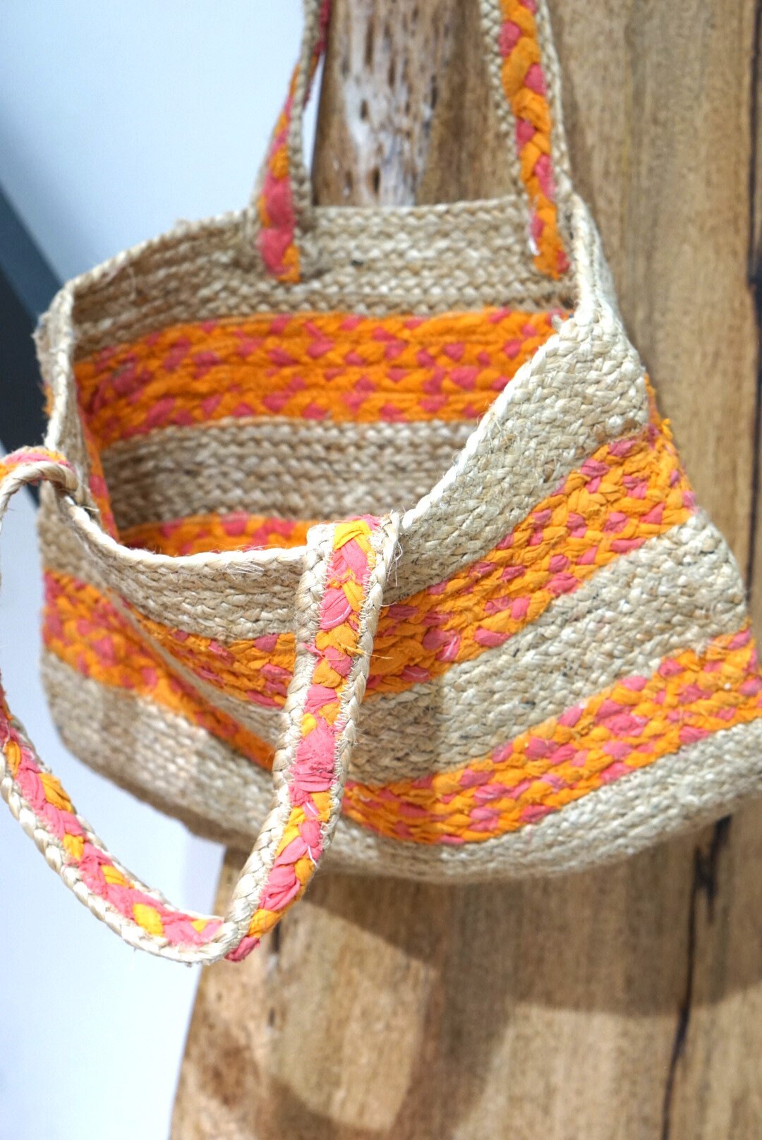 Recycled Fabric and Jute Bag Multicolored Handwoven Braided Chindi Fair ...