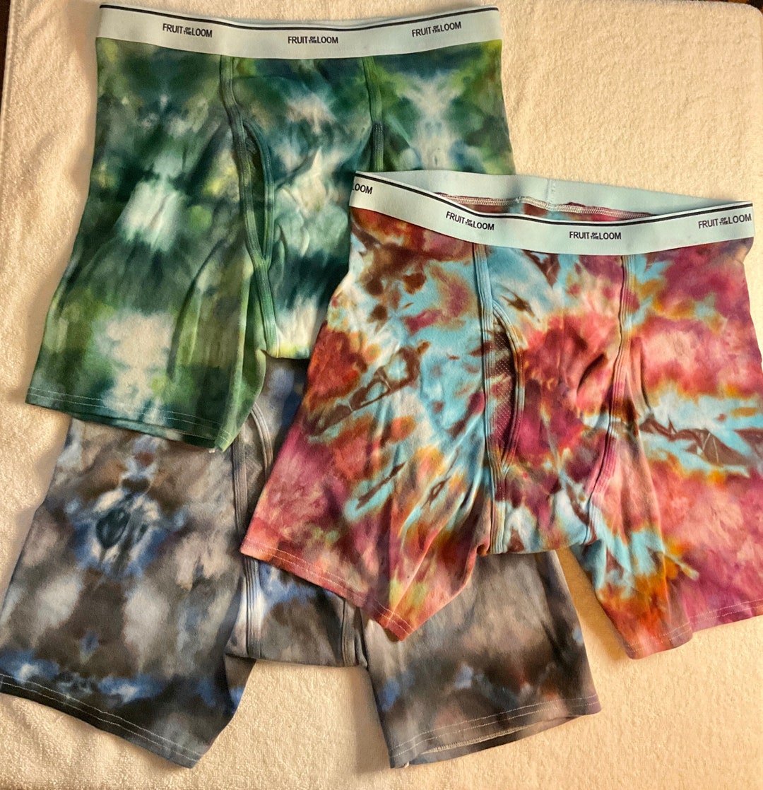 Set of 3 XL Ice Dyed Men's Boxer Briefs. Soft Cotton Colorful Tie Dye ...