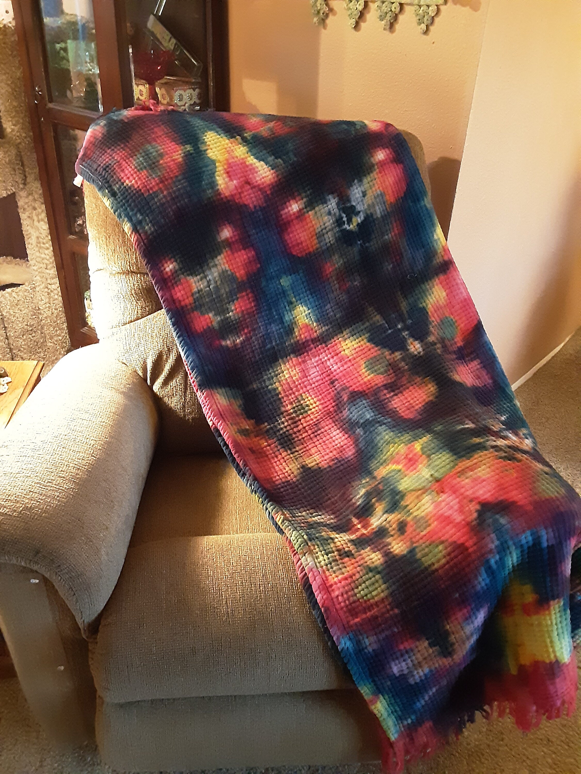 Ice Dye Lap Throw in Red, Yellow, and Blue Aurora Design. 55x60 Inch ...