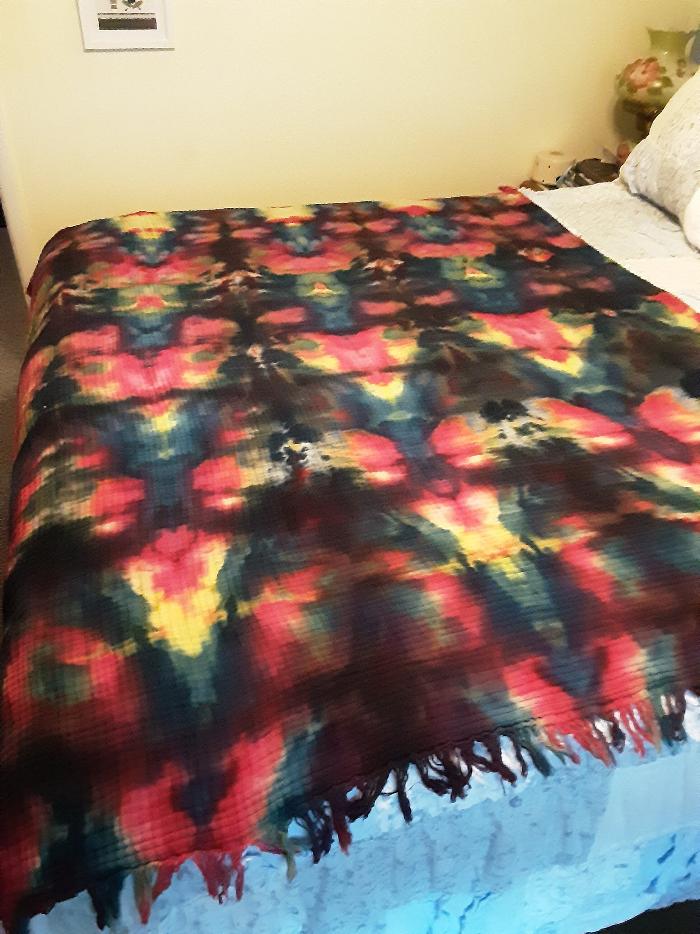 Ice Dye Lap Throw in Red, Yellow, and Blue Aurora Design. 55x60 Inch ...