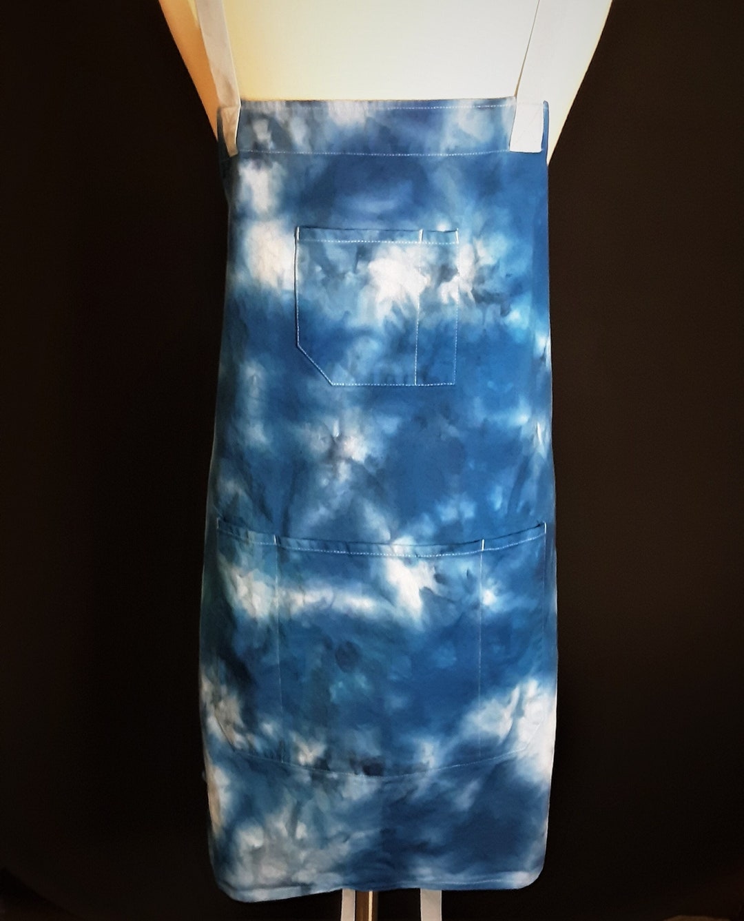 Ice Dye Chef Apron in Larger Men's Size With Adjustable Neck in Blue ...