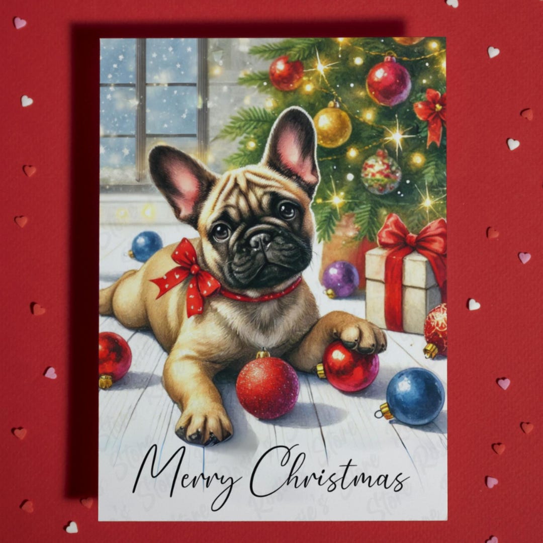 Merry Christmas Happy Holidays Greeting Card French Bulldog Dog Pet ...