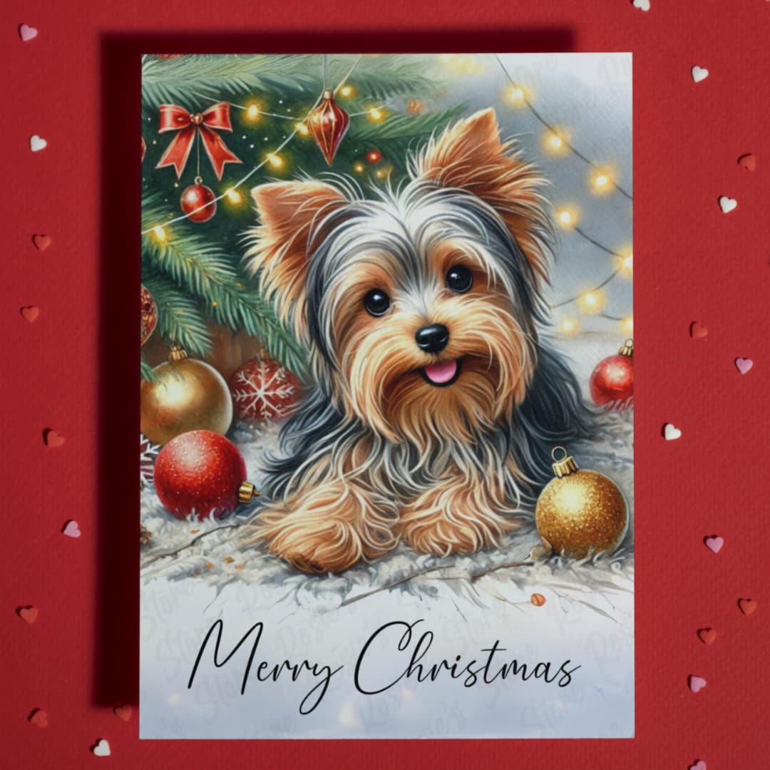 Merry Christmas Happy Holidays Greeting Card Yorkie Dog Pet Lover ...
