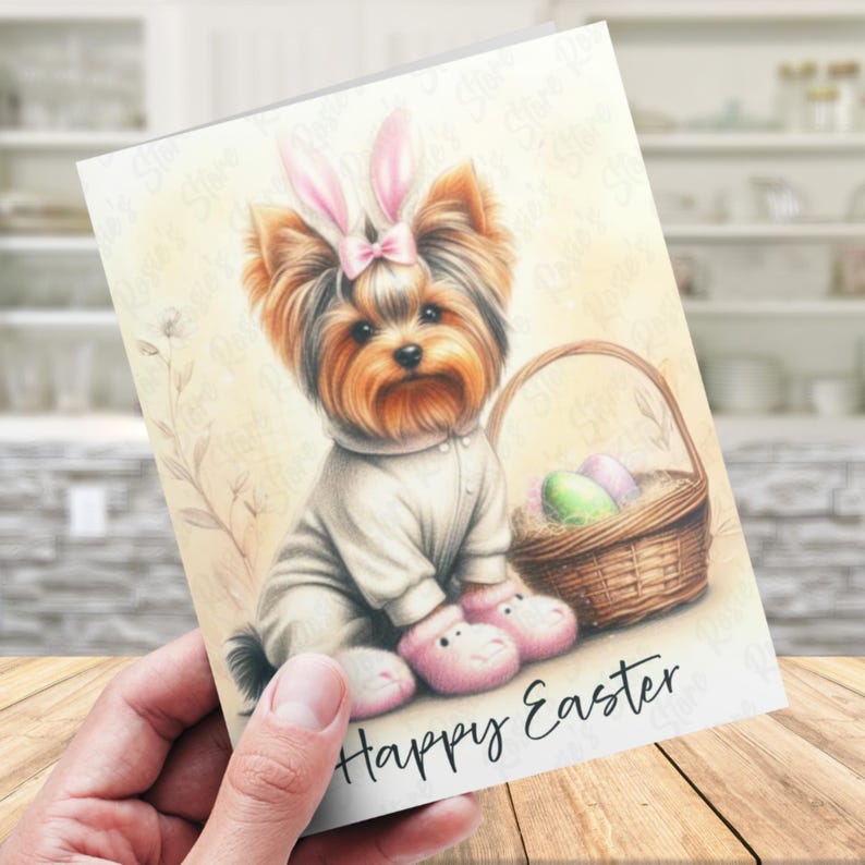 Happy Easter Greeting Card Yorkie Dog Pet Lover Illustrated Cards for ...