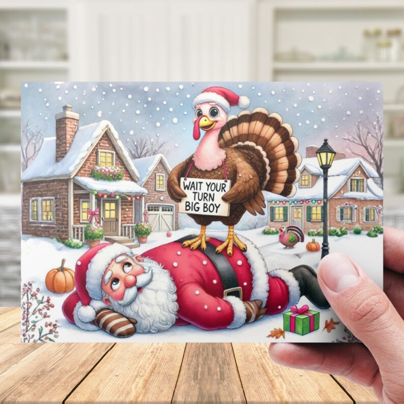 Funny Thanksgiving Card Turkey Vs Santa - Wait Your Turn Big Boy ...