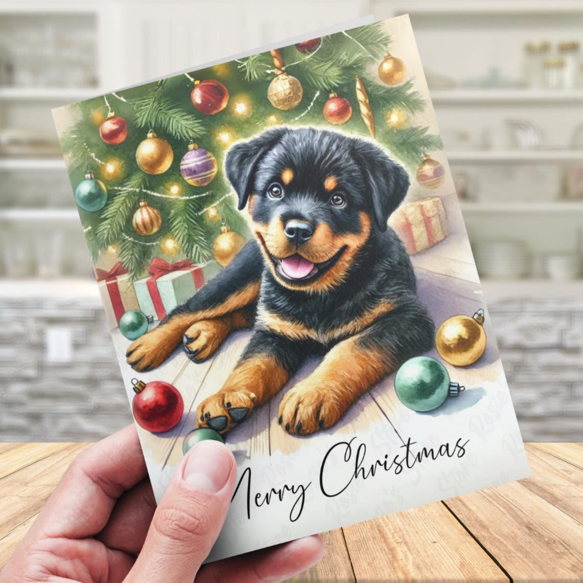 Merry Christmas Happy Holidays Greeting Card Rottweiler Dog Pet Lover ...