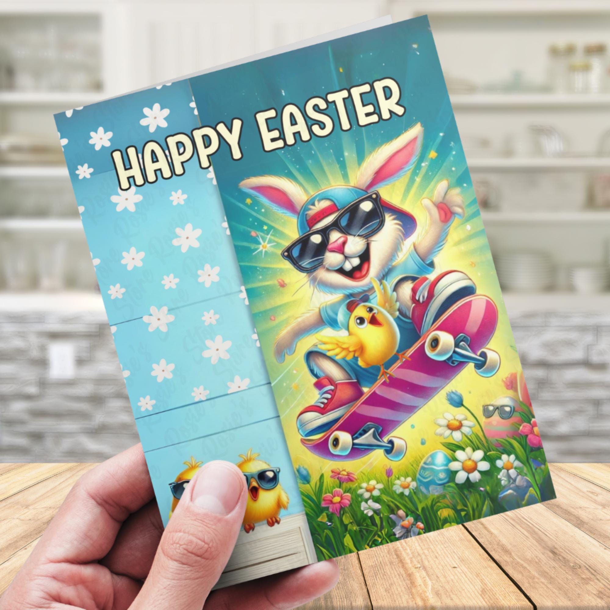 Happy Easter Printable Card Digital Download Easter Bunny Skateboard ...