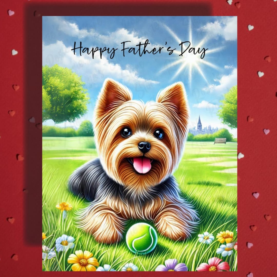 Yorkie Dog Father's Day Birthday Card: Cute Yorkshire Terrier Art - Etsy