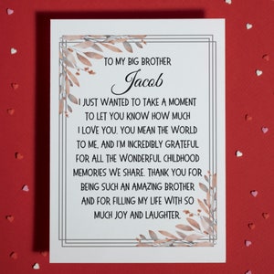 Custom Card for Brother Greeting Card Little or Big Brother Gift Ideas ...