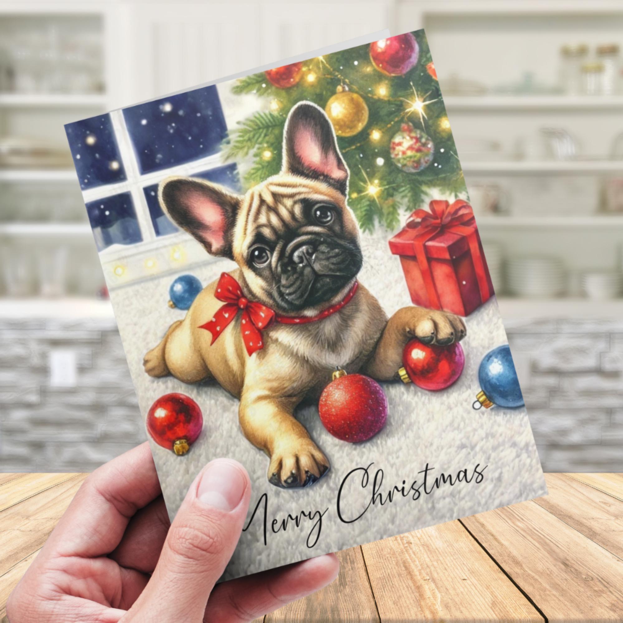 Merry Christmas Happy Holidays Greeting Card French Bulldog Dog Pet ...