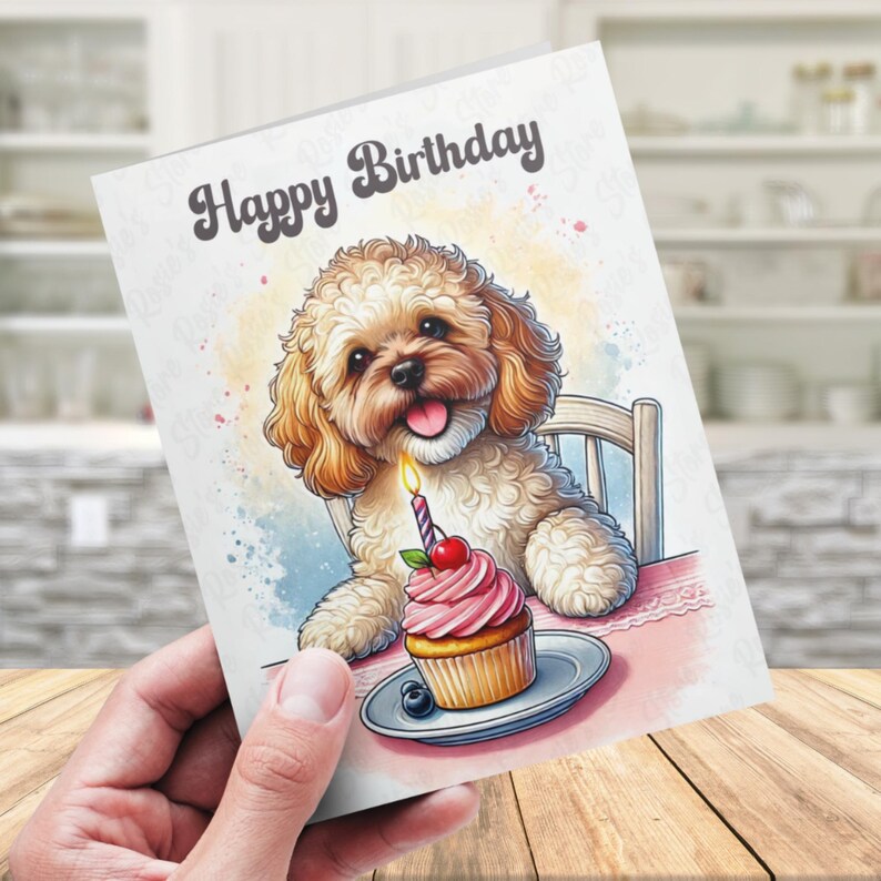 Birthday Printable Card Cavapoo Dog Pet Lover Illustrated Cards Happy ...