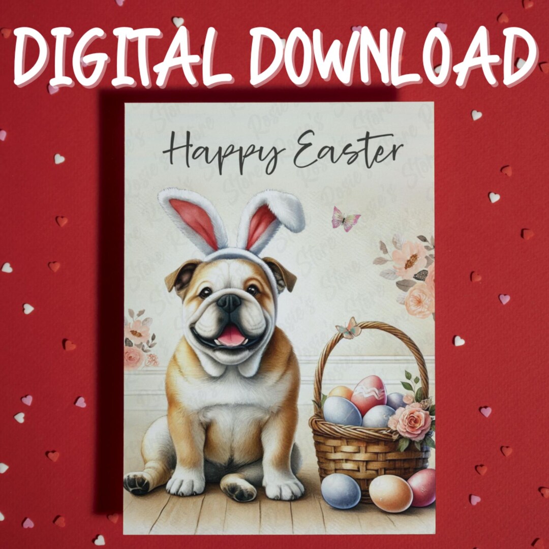 Happy Easter Printable Card Digital Download Bulldog Dog Pet Lover ...