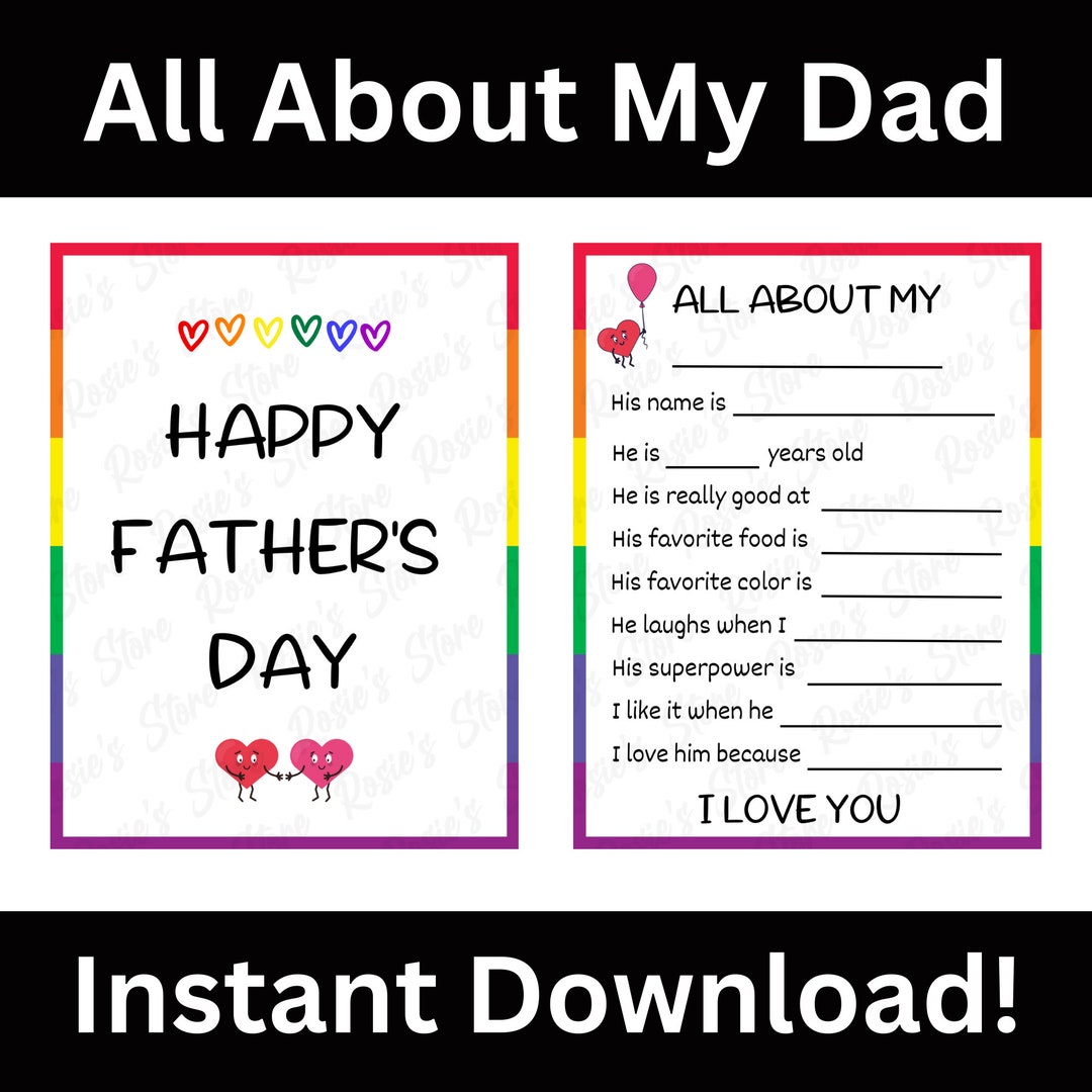 Father's Day Gift • All About My Dad • Father's Day Printable • Father ...
