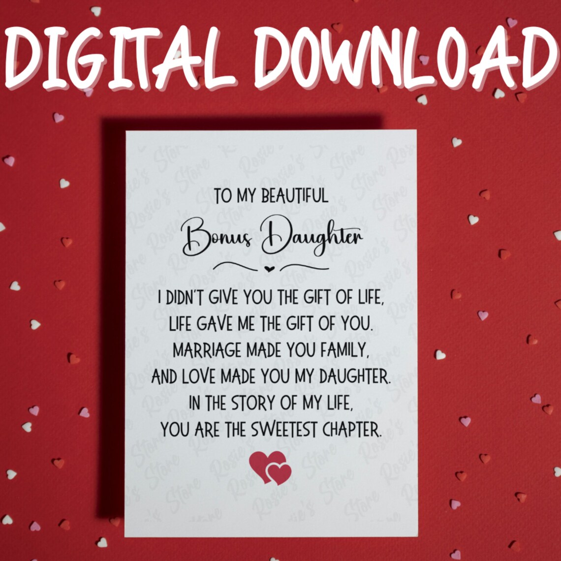Gift for Bonus Daughter Birthday Printable Greeting Card Stepdaughter ...