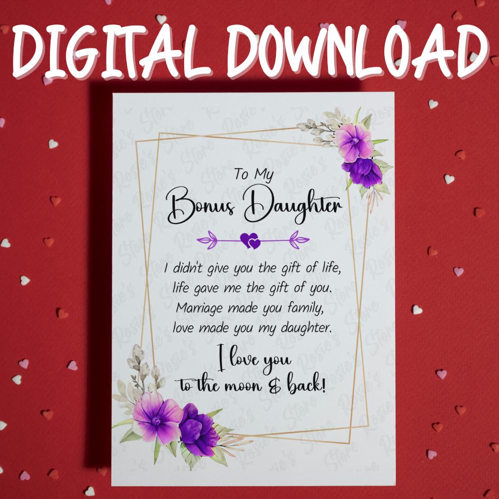 Bonus Daughter Birthday Card • Printable Card • Digital Download • Card ...